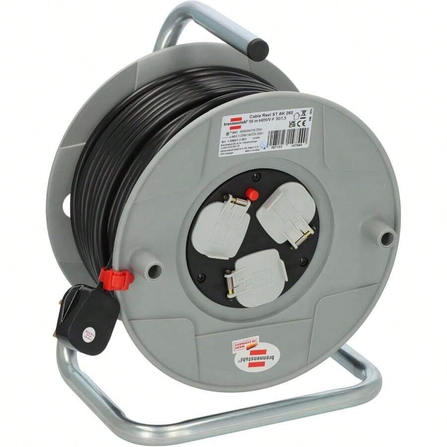Brennenstuhl Standard 3-Way Socket Cable Reel 50m Extension Lead ...