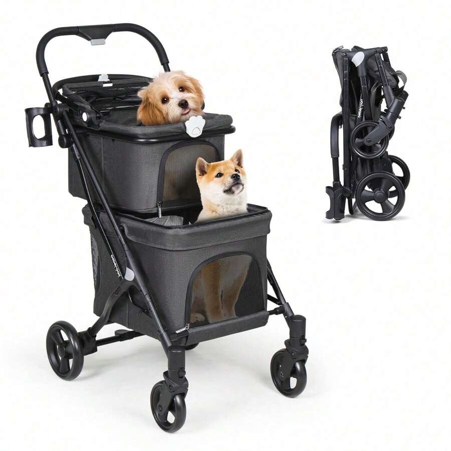 Double Pet Stroller For 2 Small Dogs Or Cats Lightweight Foldable ...
