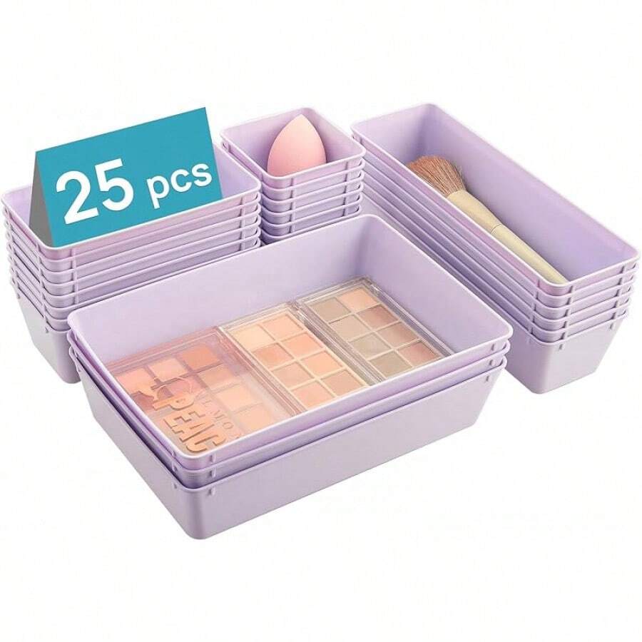 25 PCS Plastic Drawer Organizers Set, 4-Size Versatile Bathroom And ...