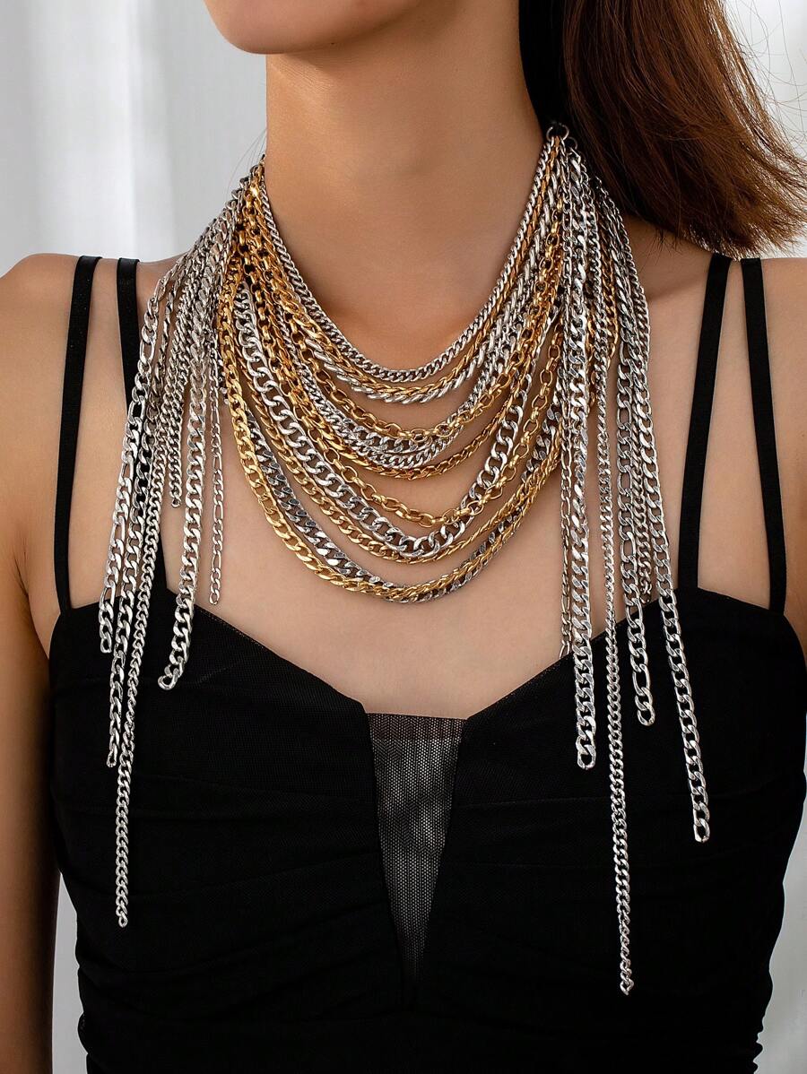 1pc Retro Multi-Color Chain Necklace With Clasp Closure, Stylish ...