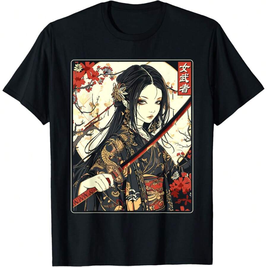 Japanese Gothic Samurai Art Woman With Katana Sword T-Shirt | SHEIN USA