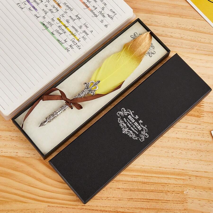 European Vintage Quill Box Dip Pen Business Gift Goose Feather Pen Set ...