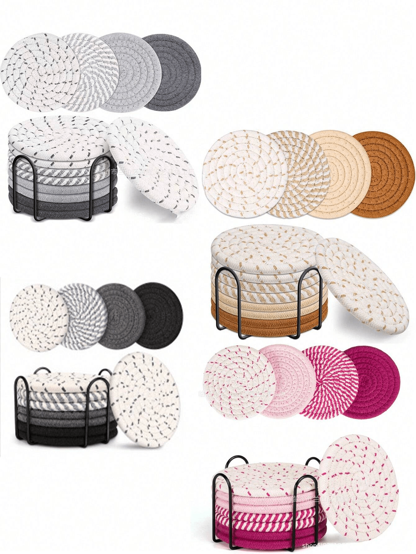 8 Pcs Drink Coasters With Holder, Minimalist Table Woven Coasters ...