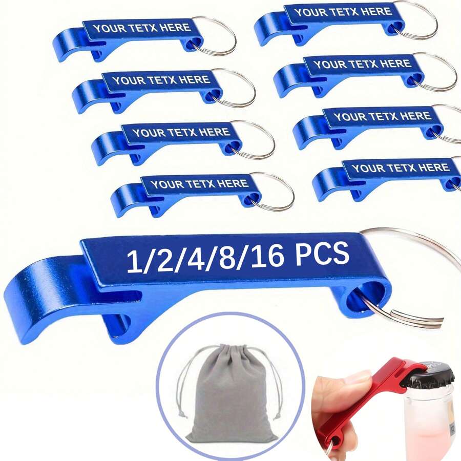 1/2/4/8/16pcs Blue Aluminum Bottle Openers Keychains (With Storage Bag ...