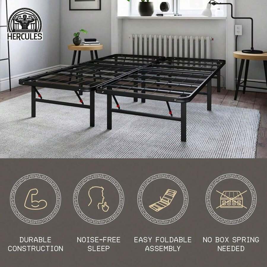 Hercules Folding Metal Bed Frame, 14 Inch Platform Mattress Foundation ...