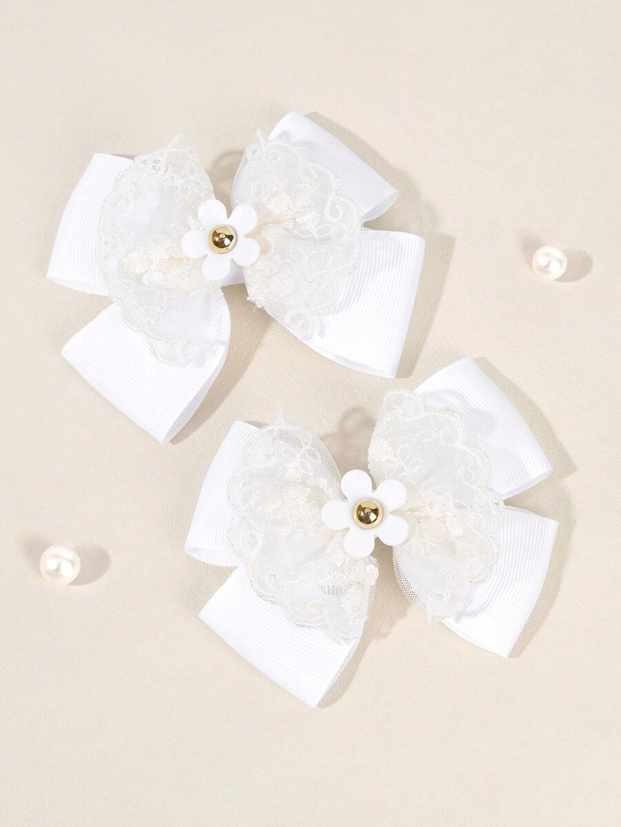 2pcs White Hair Bows For Women Elegant Lace Bow Alligator Clips With ...