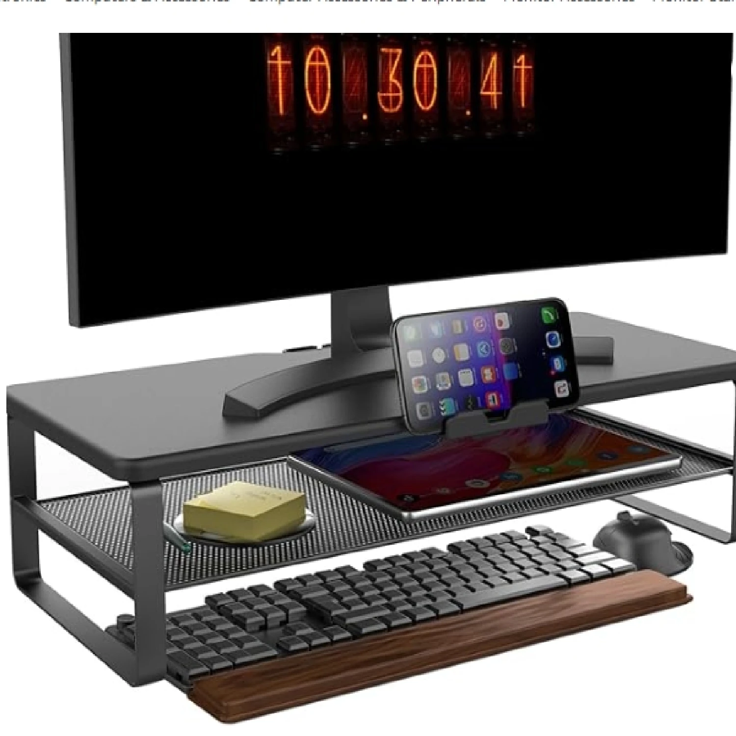 Monitor Stand With Drawer, 2-Tier Monitor Stand Riser With Phone Holder ...