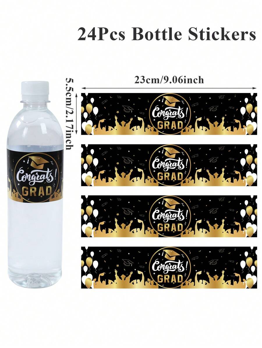 10/24pcs Black Gold 2025 Graduation Bottle Sticker, Black Gold ...