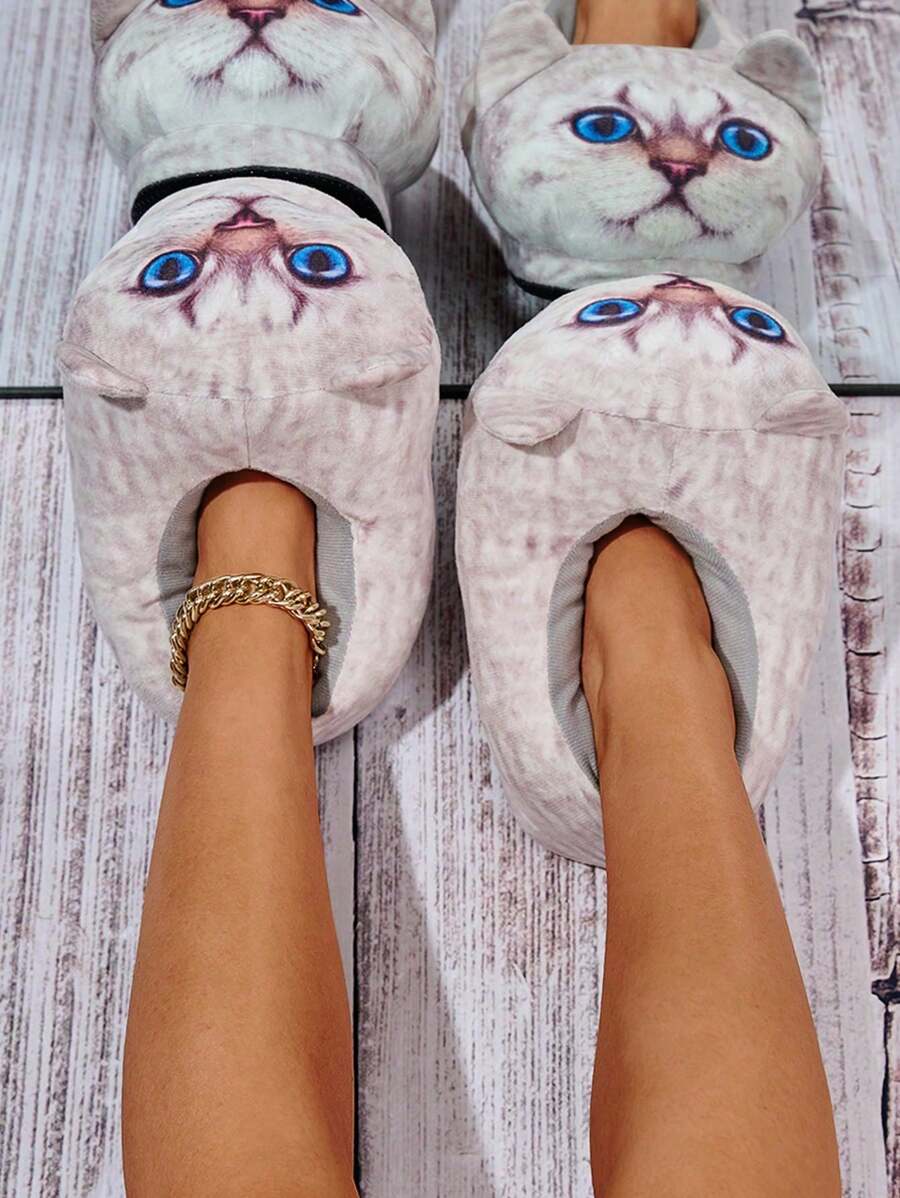 Women's Novelty Cat Design Closed Toe House Slippers, Cute And Funny ...