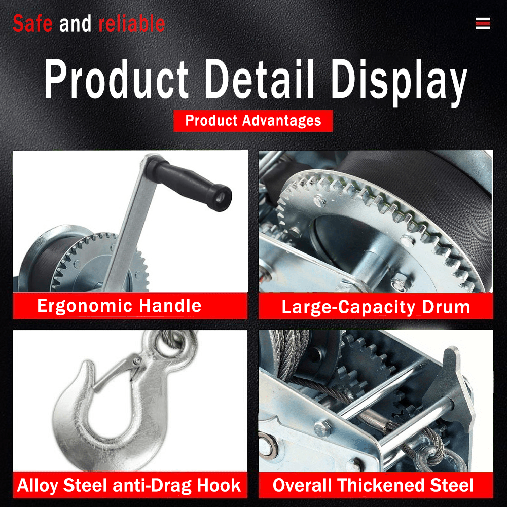 1 / 2 Set Hand Winch, 800lbs Heavy Duty Hand Winch Boat Trailer Winch ...