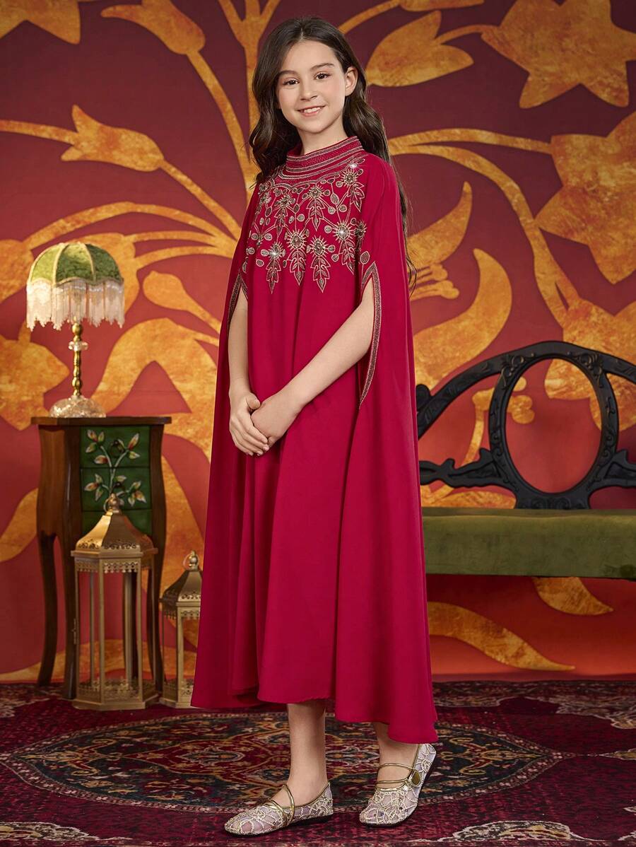 Tween Girl Arab Style Red Maxi Dress, Dubai Tourist Long Robe, New ...