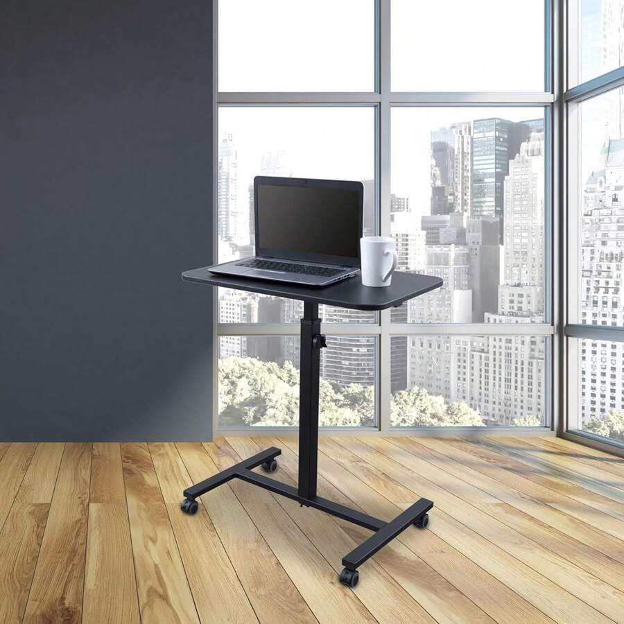 Height Adjustable Single Column Rolling Standing Desk Laptop Stand ...
