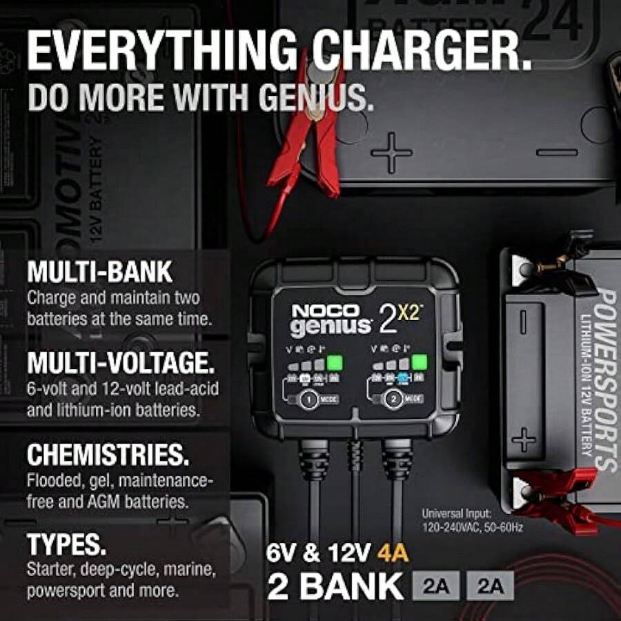 NOCO GENIUS2X2 2-Bank 4A 2A/Bank Car Battery Charger 6V And 12V Smart Charger Battery Maintainer ...