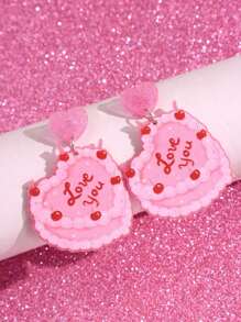 1 Pair Creative Cute Cherry & Heart Cake Design Earrings, Party Jewelry ...