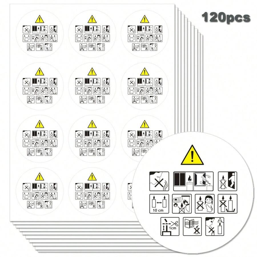 120pcs Candle Safety Labels, 1.65 Inch Adhesive Round Stickers With ...