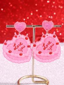 1 Pair Creative Cute Cherry & Heart Cake Design Earrings, Party Jewelry ...