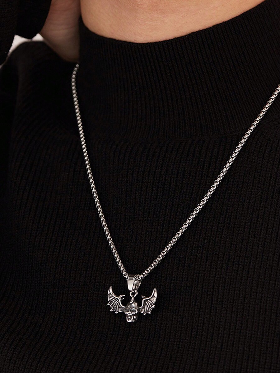 1Pc Creative And Fashionable Retro Skull Necklace, High-End Titanium ...