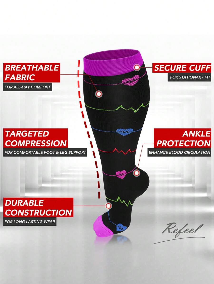 3 Pairs Women & Men Compression Stockings, Extra Wide Calf & Knee ...