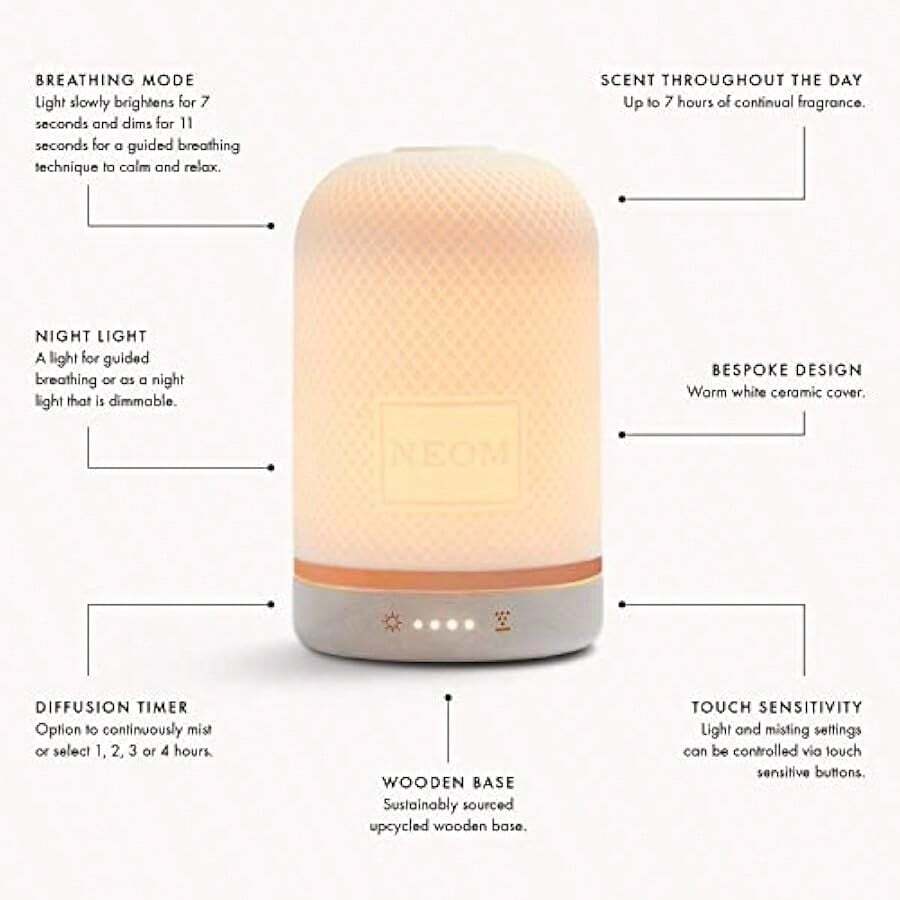 NEOM Wellbeing Pod | Premium Ultrasonic Essential Oil Diffuser | Ceramic Cover LED Light And ...