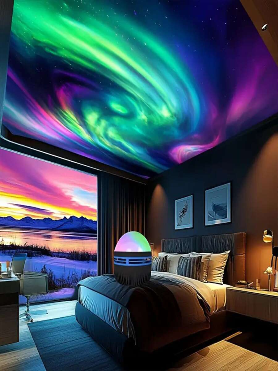 1pc LED RGB Rotating Music Northern Lights Projection Light, Seven ...