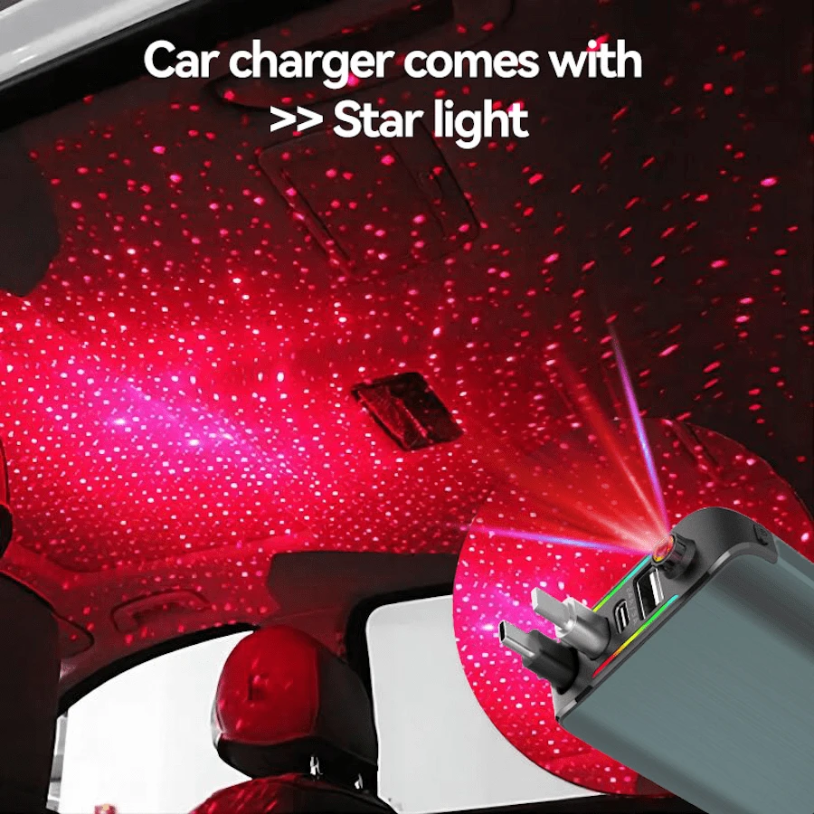 Car Charger With Starry Sky Projection Light, Fast Charging Retractable ...