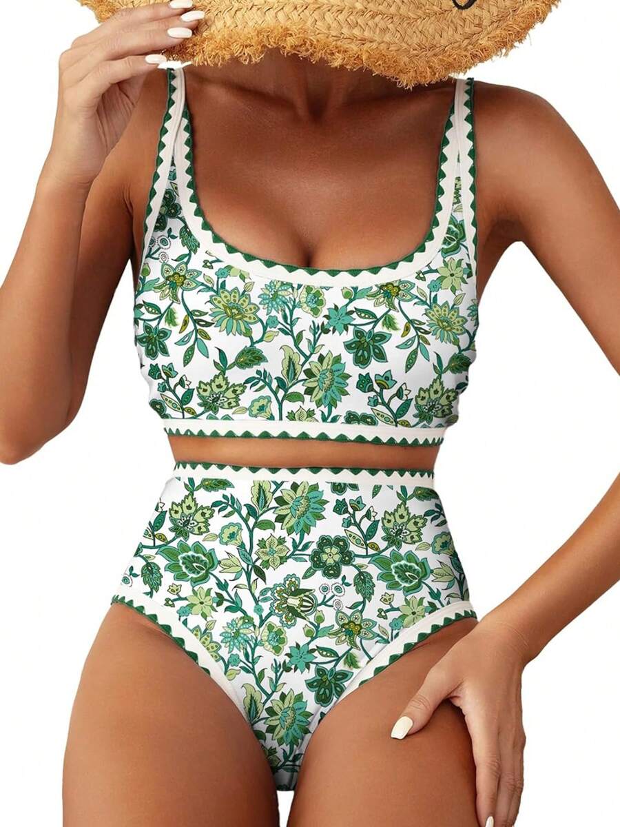 Women 2 Piece Bikini Sets Swimsuit High Waist Swimwear Summer Floral Beach Bathing Suit | SHEIN USA