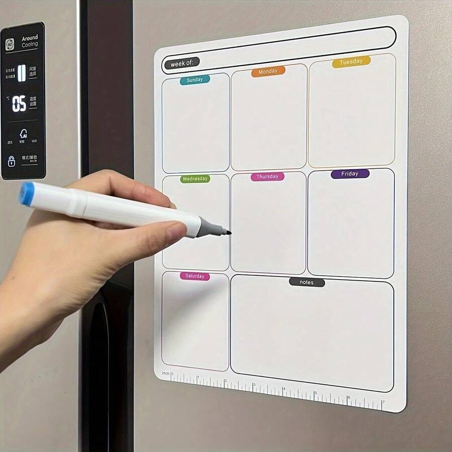 1pc Vertical 8-Grid Magnetic Wipe-Clean Weekly Planner, Refrigerator ...