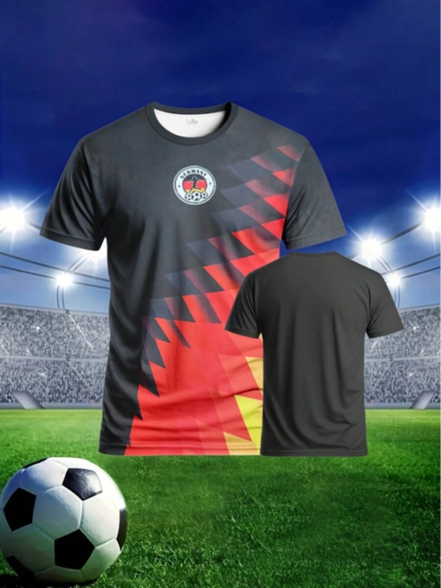 German Style Men & Teenage Boys' Soccer Jerseys, Round Neck Breathable ...