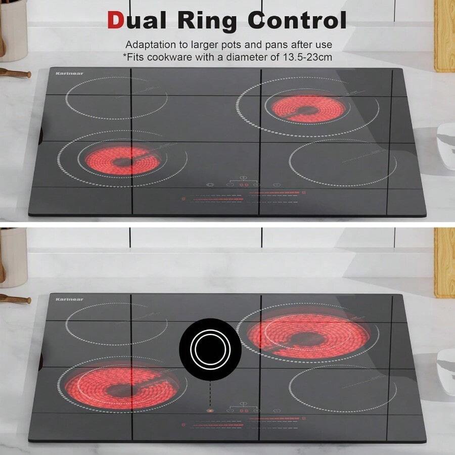 Karinear Ceramic Hob 4 Zone Electric Hob 60cm Built-In Ceramic Cooker ...