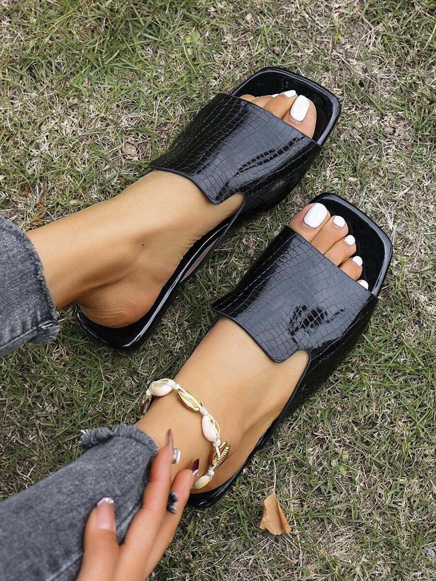 Women's French Serpentine Niche Design Square Toe Slide Sandals ...