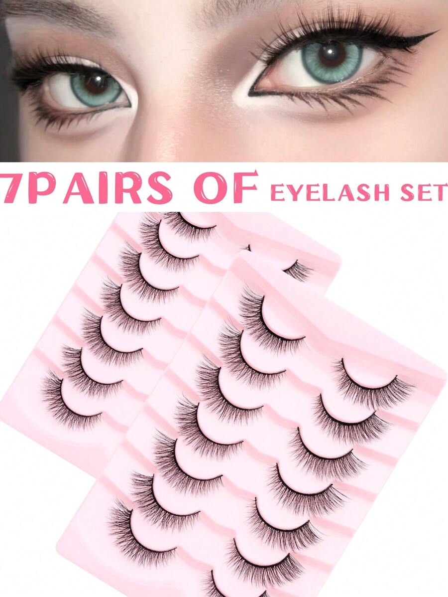 7 Pairs One Piece Full Eye False Eyelash C Curled Natural Soft Canopy ...