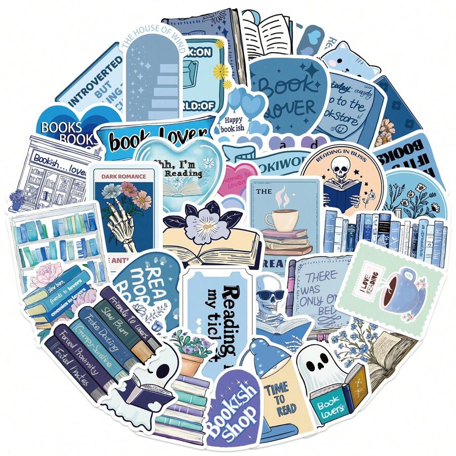 50Pcs Blue Bookish Stickers Vinyl Aesthetics Stickers Scrapbooking ...