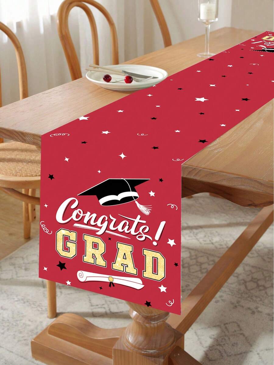 1Pc Graduation Season Party Polyester Table Runner, Bachelor Caps ...