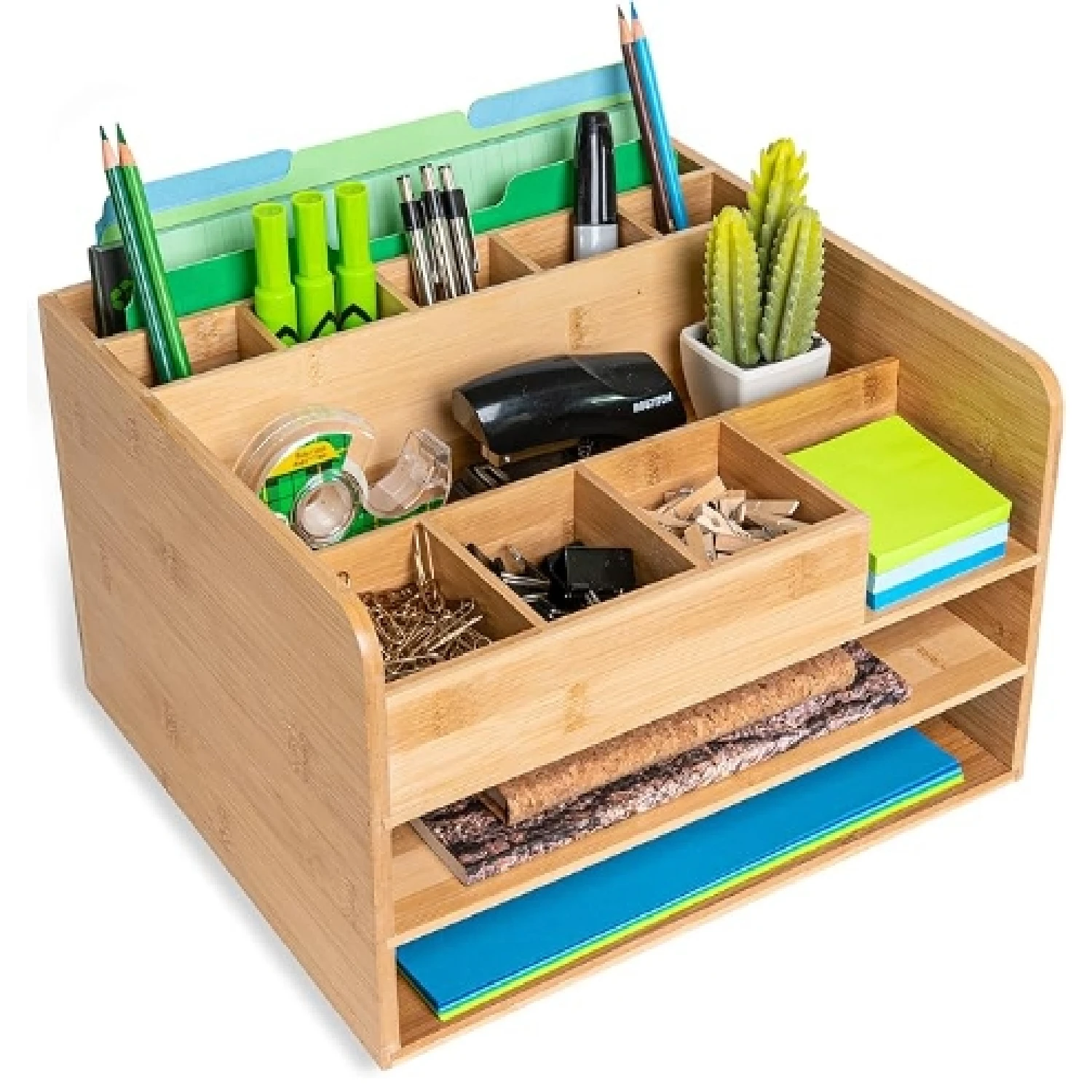 Bamboo Wood Desk Organizer, Max Storage With Two File Trays, Vertical ...