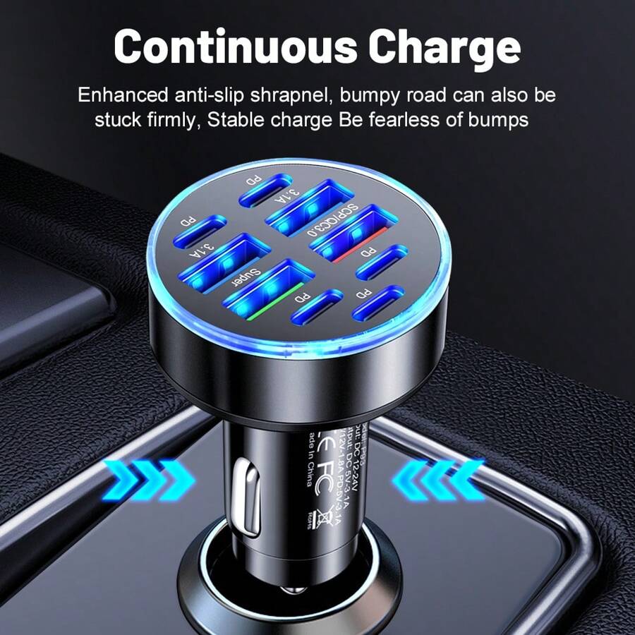 9pcs 90W Rapid Car Charger Adapter Set With 4-In-1 Charging Cables (USB ...