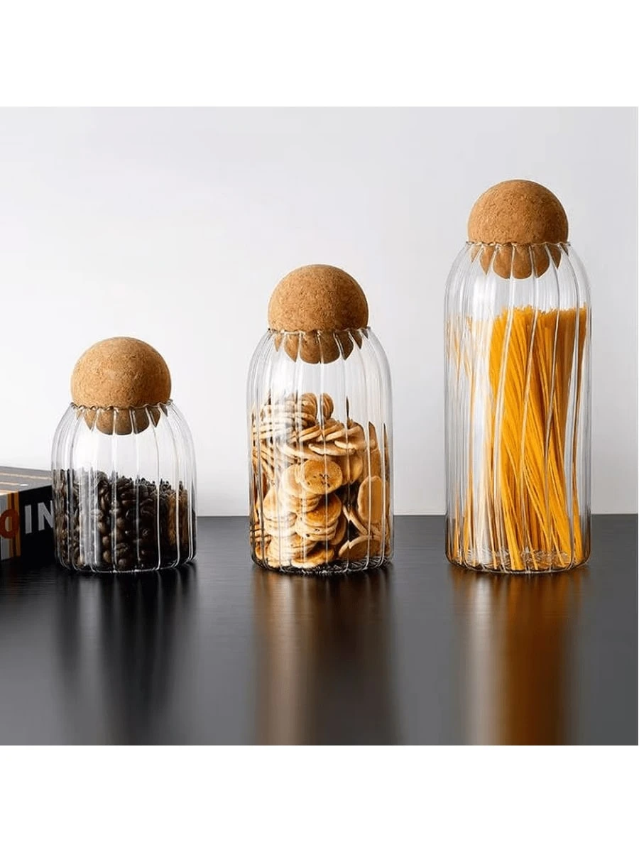 Ball Cork Pyrex Jar Tea Seal Jar Flower Fruit Tea Coffee Bean Display ...
