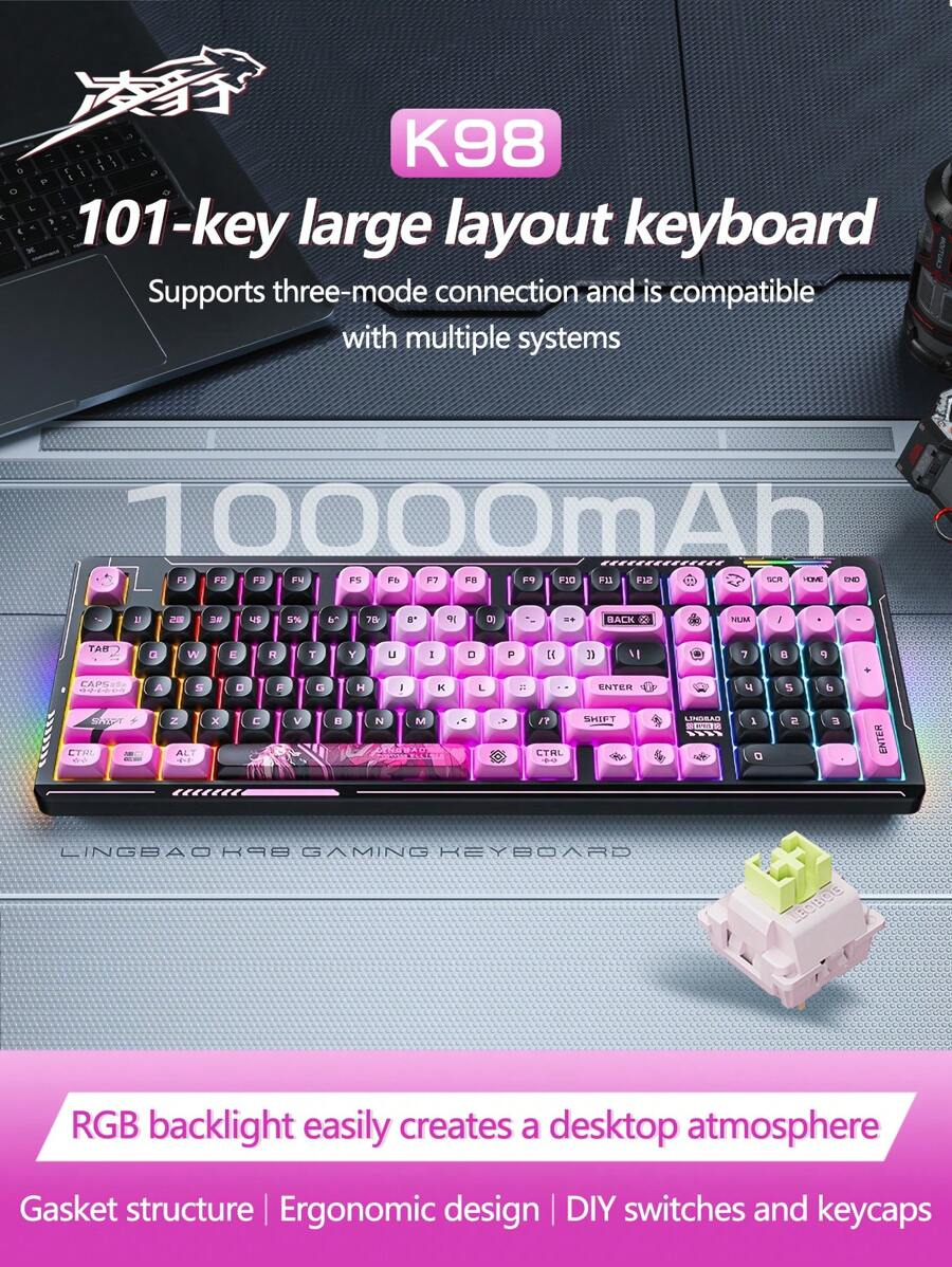 LINBAO Teclado Lingbao K98 con conexión inalámbrica/con cable ...