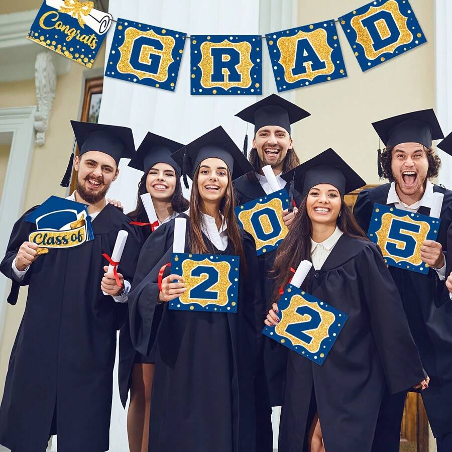 Decoraciones de graduación Clase de 2025 Pancarta de graduación azul y ...