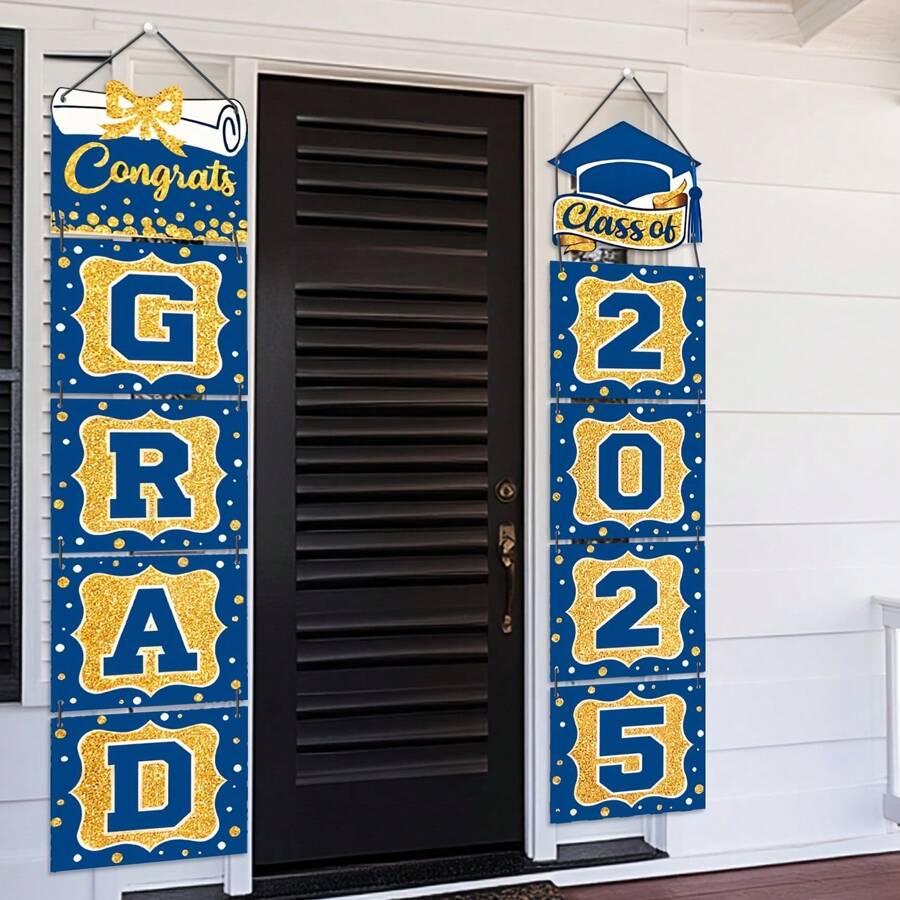 Decoraciones de graduación Clase de 2025 Pancarta de graduación azul y ...