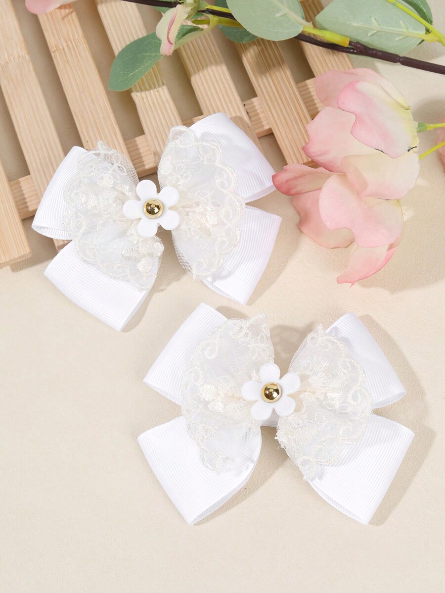 2pcs White Hair Bows For Women Elegant Lace Bow Alligator Clips With ...