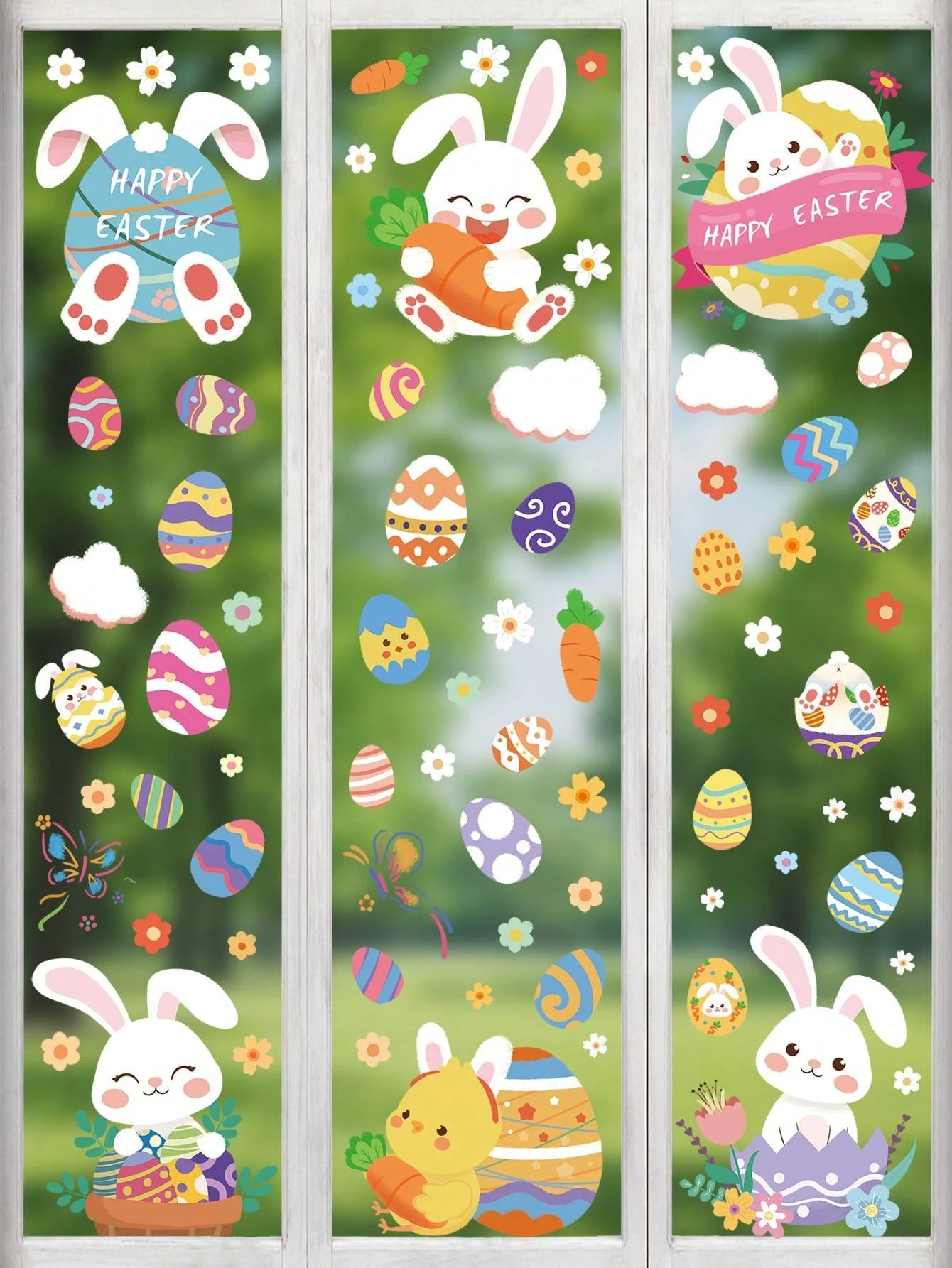 2025 New Easter Window Clings Featuring Easter Eggs Tree Rabbits Floral ...