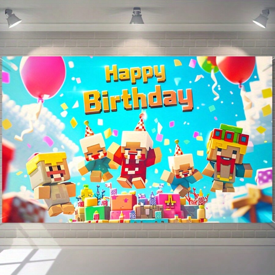 Polyester Birthday Blocks Theme Banner - For Indoor And Outdoor ...