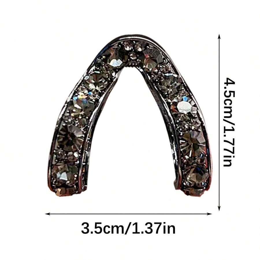 2pcs Elegant V-Shaped Hair Clips Made Of Black Alloy With Bright Decor ...