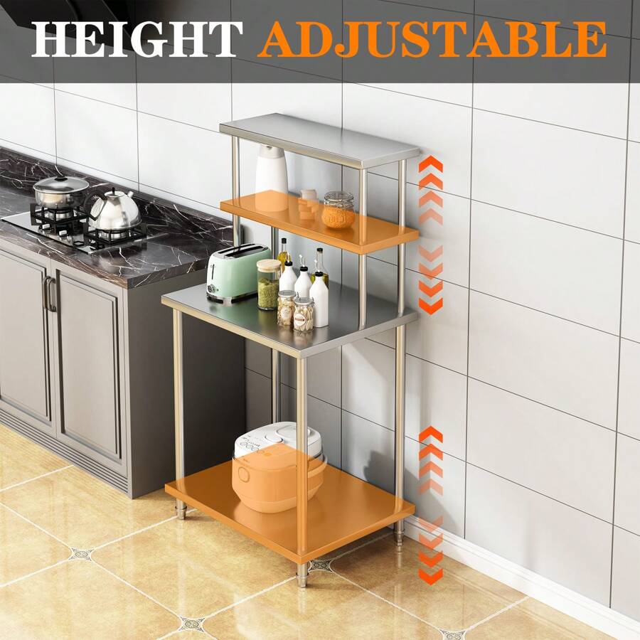 Stainless Steel Work Table With Overshelves, 24 Inch Wide Heavy Duty ...