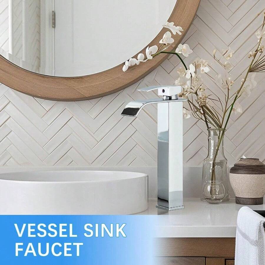 Basin Taps Tall Basin Mixer Tap Bathroom Waterfall Sink Tap Single ...