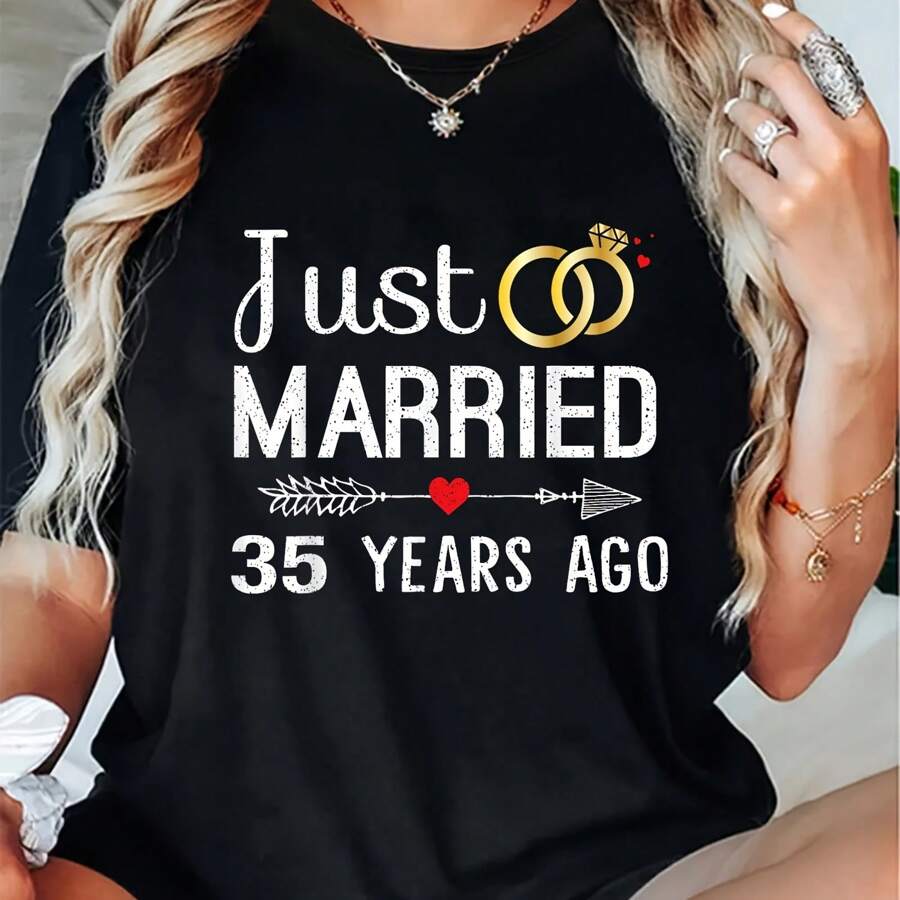 Just Married 35 Years Ago Graphic Couple 35th Anniversary T-Shirt ...