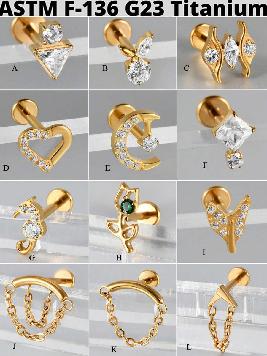 1PC Titanium Cz Moon Lip Ring Ear Cartilage Tragus Internally Threaded ...