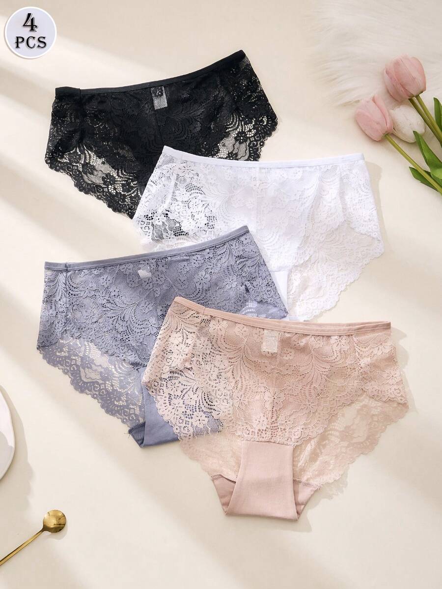 DORSU 4-Piece Set Of Polyamide Elastic High Waisted Lace Women's ...