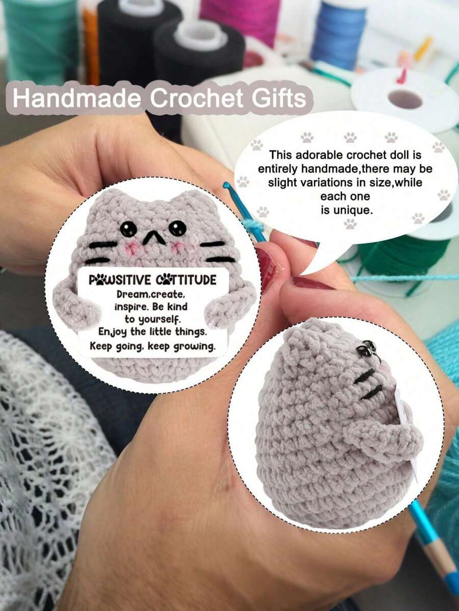 1pc Positive Handmade Knitted Cat Crochet Inspirational Positive ...