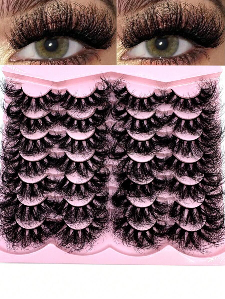 HBZGTLAD 14 Pairs Long Curly & Thick Natural 5D Cat Eye False Eyelashes ...